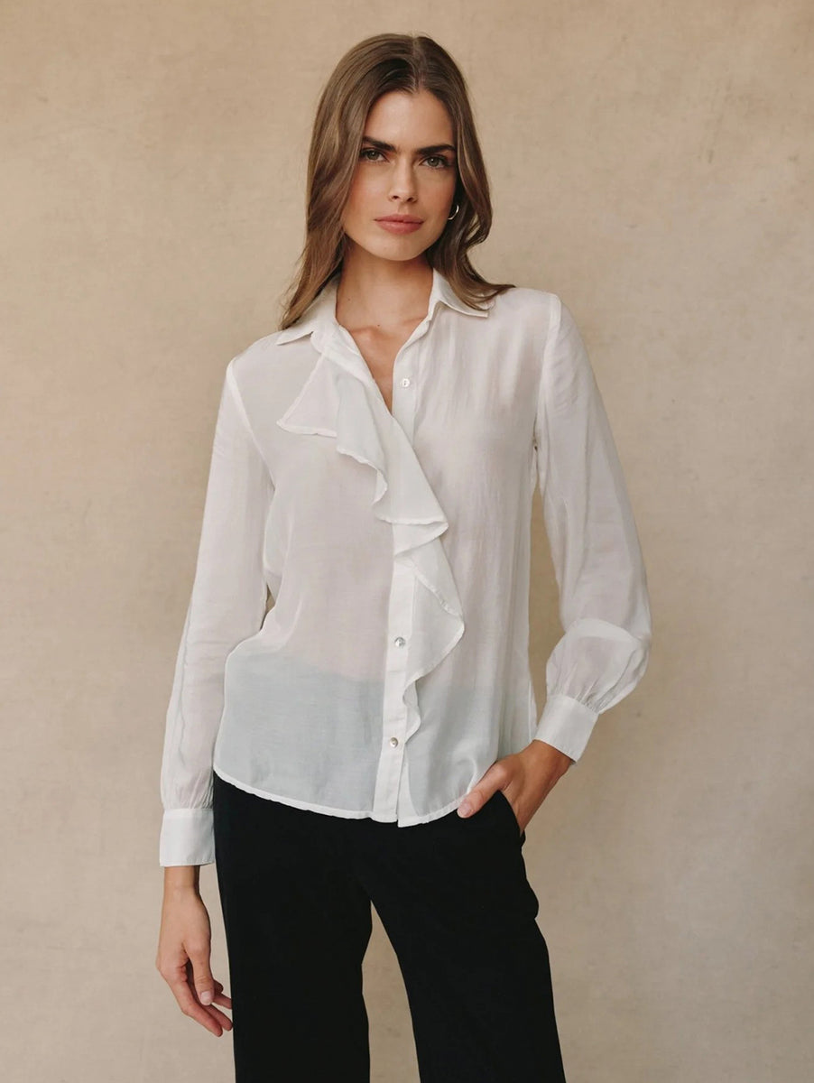 BELLA DAHL | Long Sleeve Ruffle Shirt - Sheer Ivory | Over the Rainbow ...