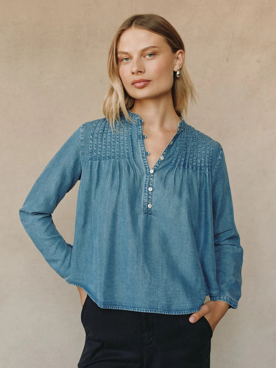 BELLA DAHL | Long Sleeve Pintuck Pullover - Skyline Spray Wash | Over ...