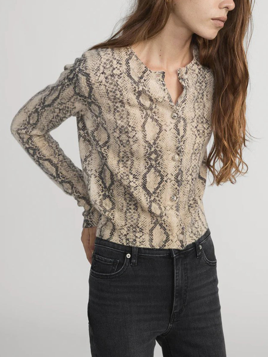 FRAME | The Cashmere Snake Cardigan - Camel Multi | Over the Rainbow Canada