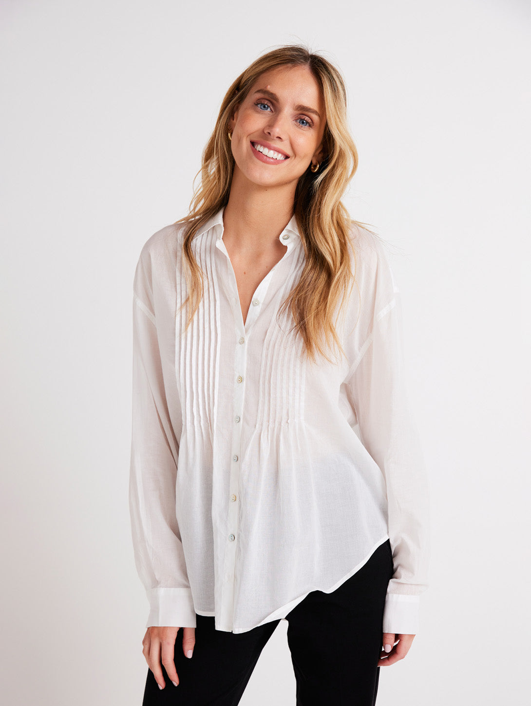 BELLA DAHL | Pintuck Flowy Shirt - White | Over The Rainbow Canada ...