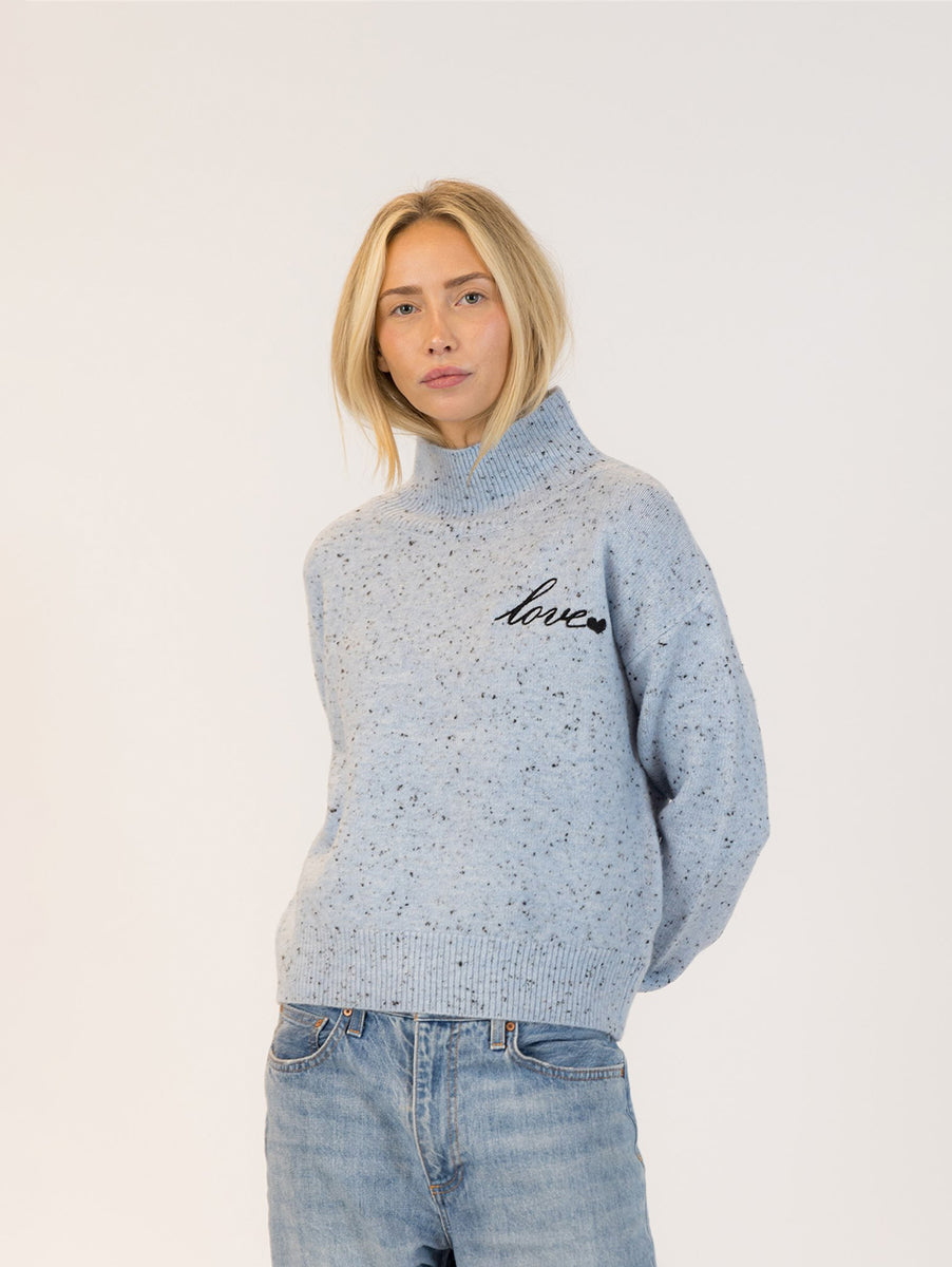 Macy Mockneck Sweater - Light Blue Fleck – Over the Rainbow