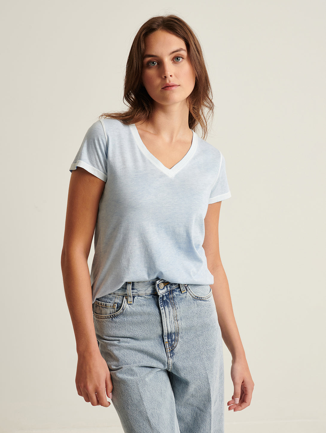 PATRICK ASSARAF | Reverse Spray Pima V Neck Tee - Island Blue | Over ...